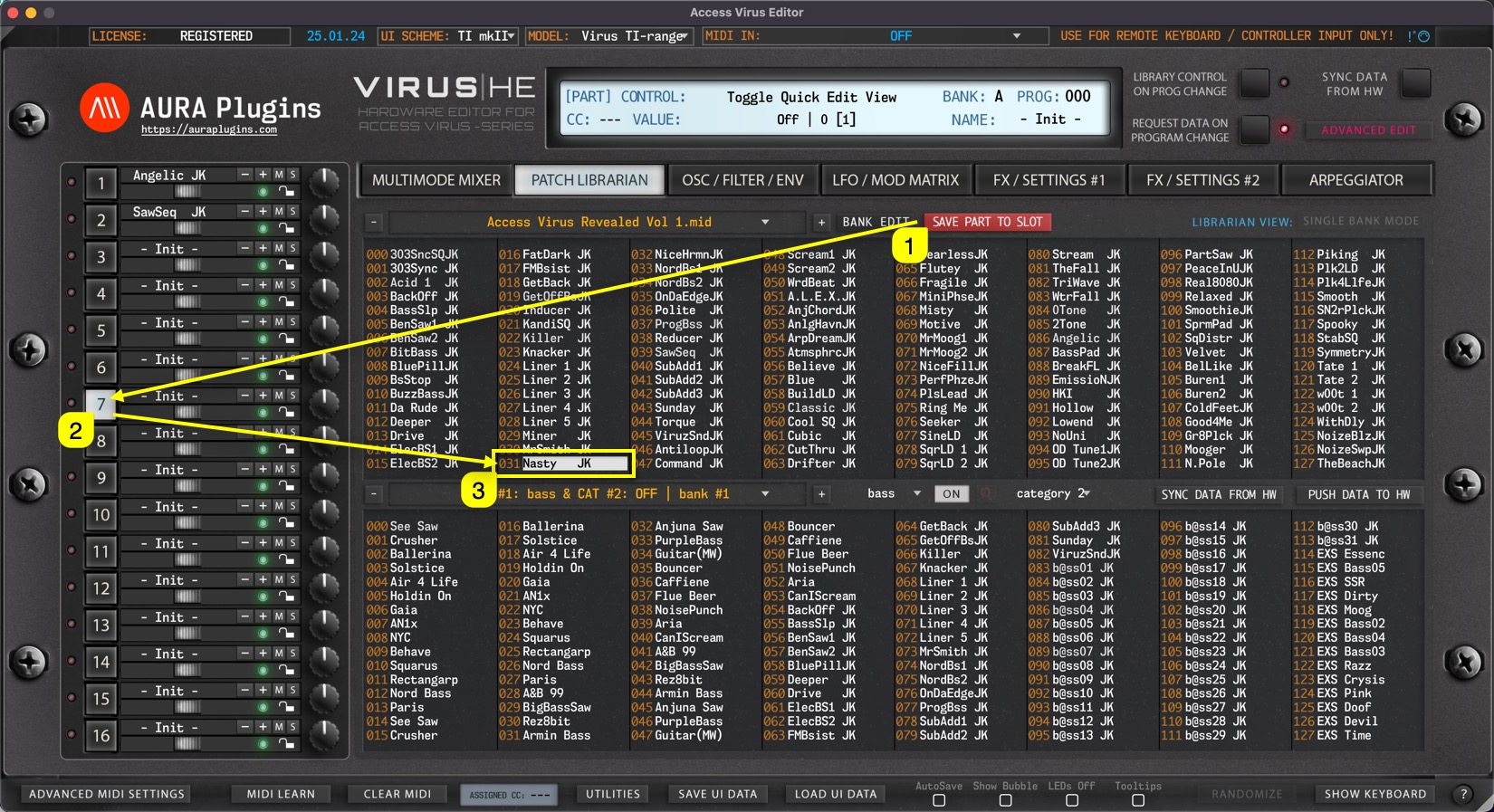 Access Virus Editor Save Part To Slot - AURA Plugins