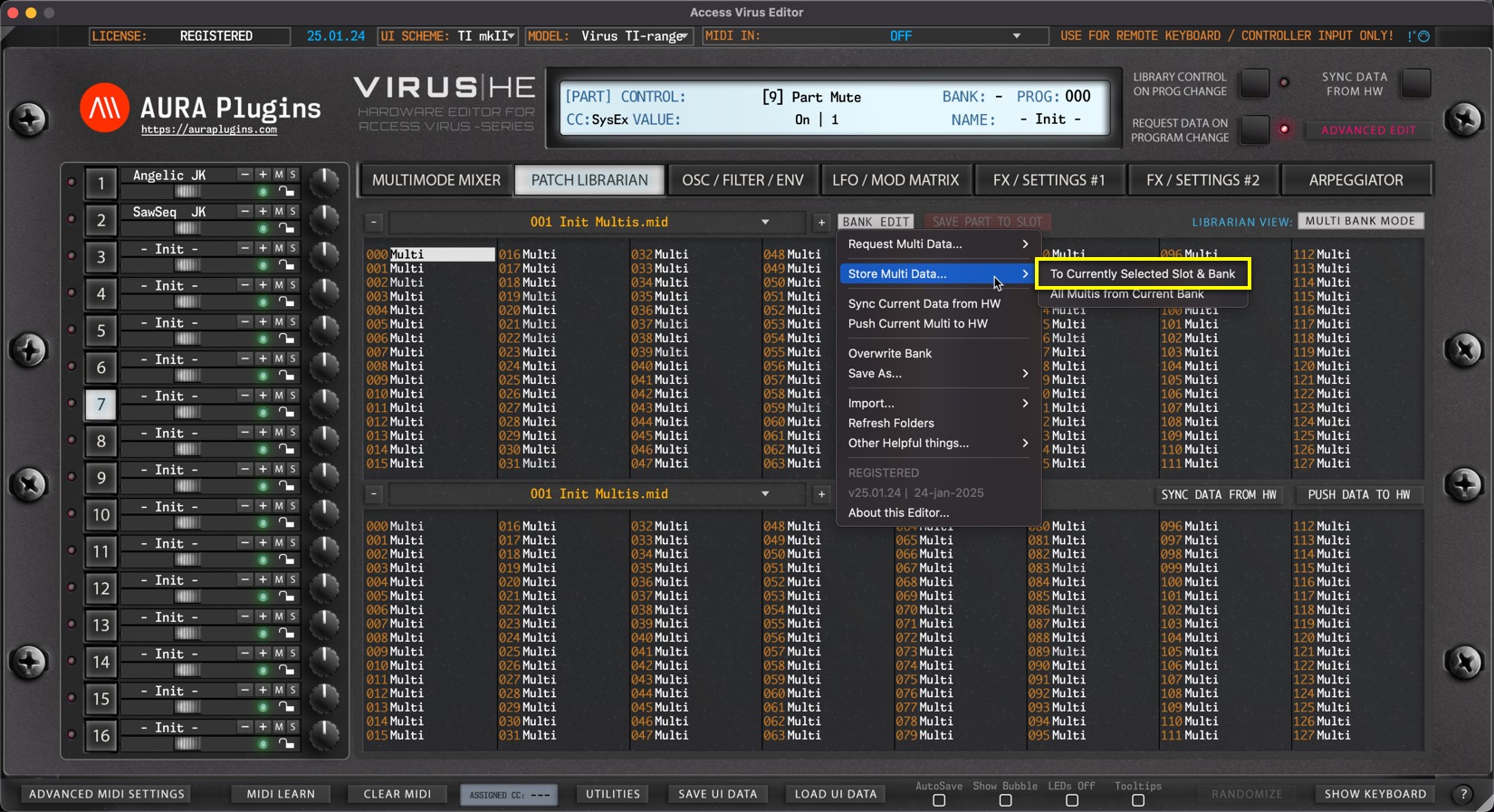 Access Virus Editor Store Multi Data to Hardware - AURA Plugins